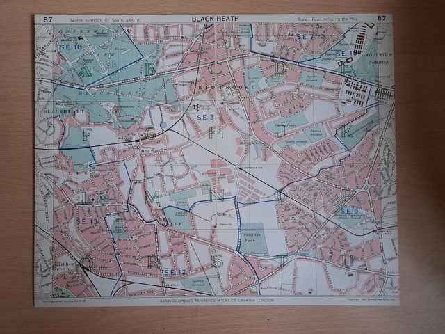 LONDON BLACKHEATH GREENWICH KIDBROOKE ANTIQUE BARTHOLOMEWS MAP c1950 11 ...