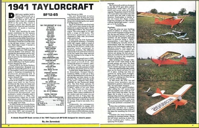 1941 TAYLORCRAFT BF 12-65 62 Zoll Sportwaage RC Modell AIrplane ...