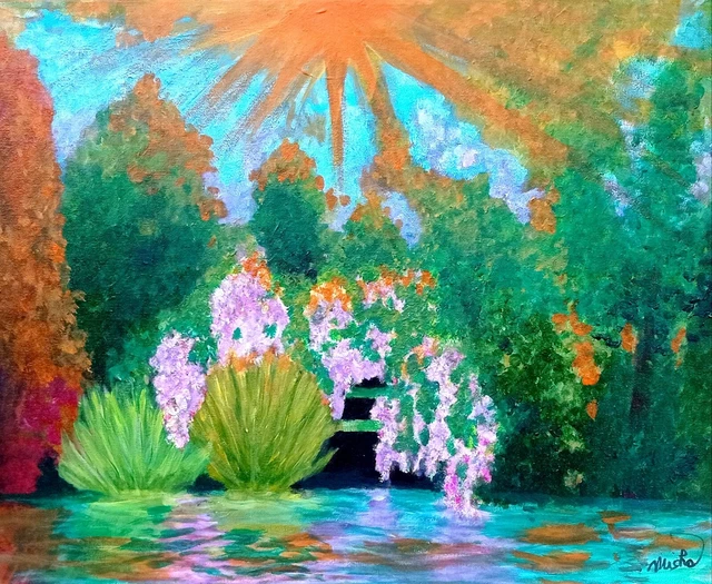 MICHELA POULIN «LE Jardin de Claude Monet» Carton toilé 40 x 50 cm ...