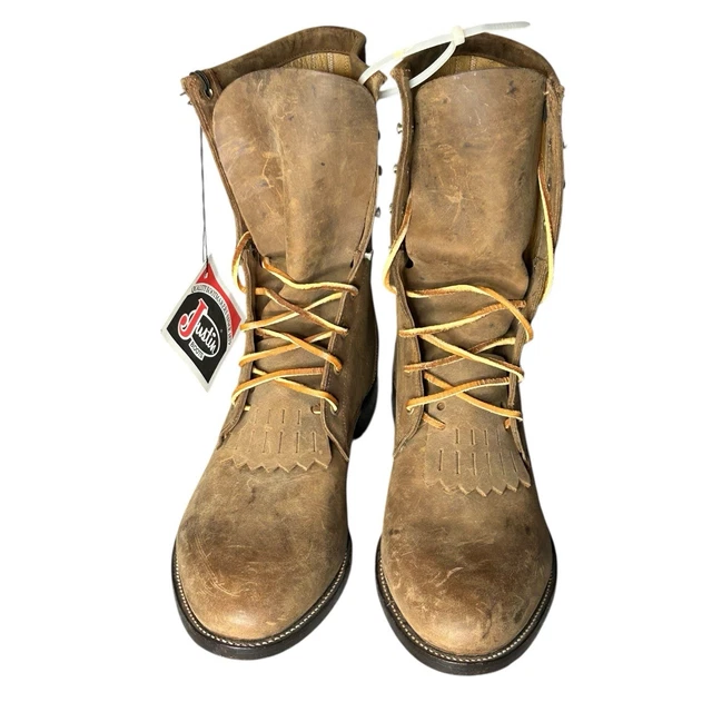 JUSTIN BOOTS LACE Up Roper Paddock Boots Mens Brown 12D New With Tags ...