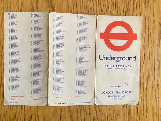 1975 NO. 2 London Transport Underground Map Diagram of Lines Tube ...