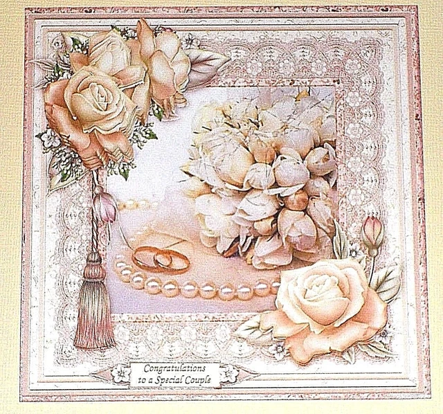 HANDMADE GREETING CARD 3D Wedding With Cream Roses And Wedding Rings $8 ...