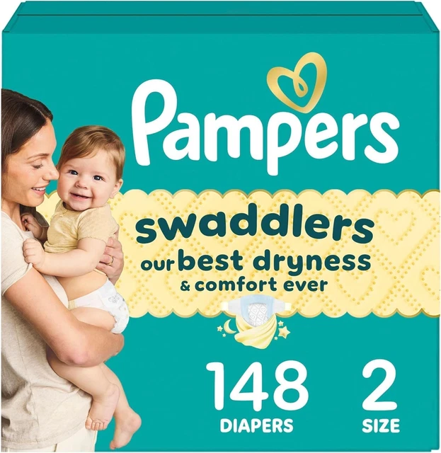 PAMPERS SWADDLERS DIAPERS, Size 2 (10-22 lbs), 148 Count, 2, White £50. ...