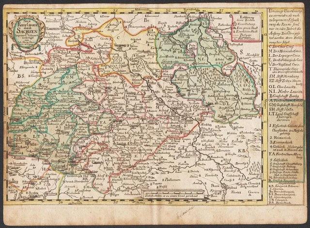 SASSONIA REISEKARTE CARTOLINA Turingia, Germania Anhalt Mappa Schreiber ...