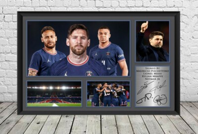 PSG PARIS SAINT Germain FC Messi Mbappe Neymar Jr Signed Photo Print ...