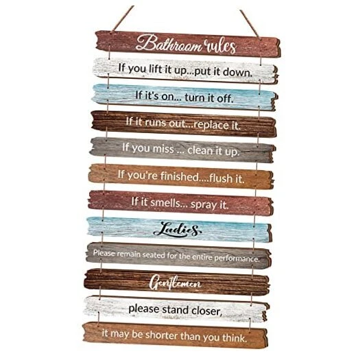 BATHROOM RULES WALL Decor Funny Bathroom Rules Sign Farmhouse Bathroom ...