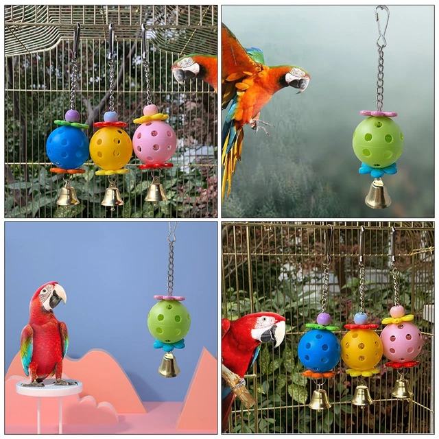 3 PCS PARROT Bells Birds Plaything Acrylic Metal Cage Toy for Training ...