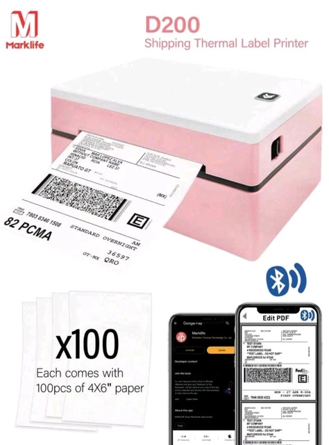 PINK D200 BLUETOOTH Shipping Label Printer, Portable Wireless 4x6 Label ...