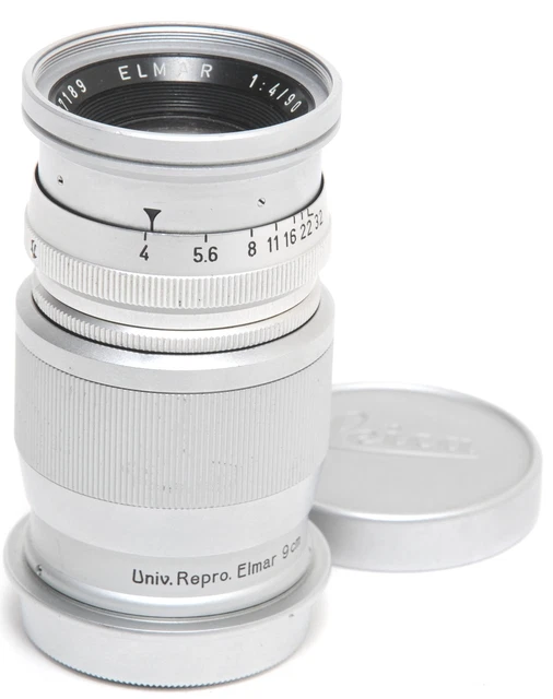 OBIETTIVO LEICA ELMAR 4/90 mm con COOED Univ.Repro Elmar 9 cm attacco ...