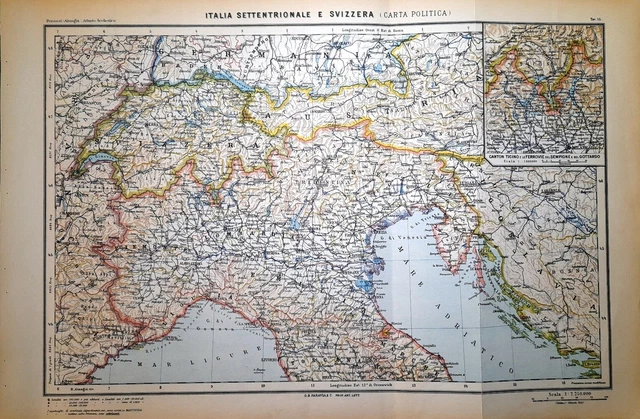 CARTA GEOGRAFICA ANTICA ITALIA DEL NORD ante 2 guerra mondiale 1937 ...