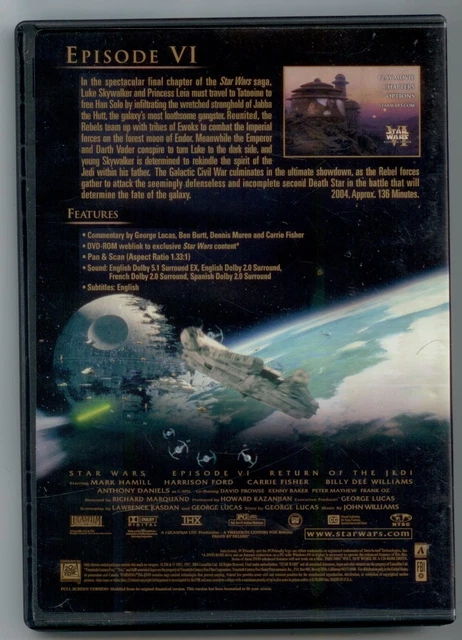 STAR WARS VI RETURN OF THE JEDI FULLSCREEN DVD episode six 6 full ...