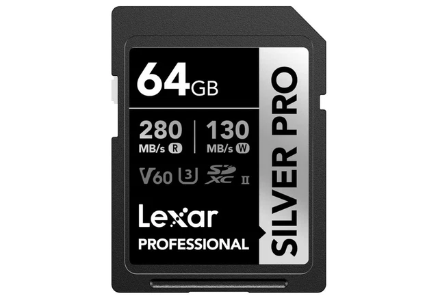 LEXAR SILVER PRO SD Card 64GB, UHS-II Memory Card, V60, U3, C10, SDXC ...