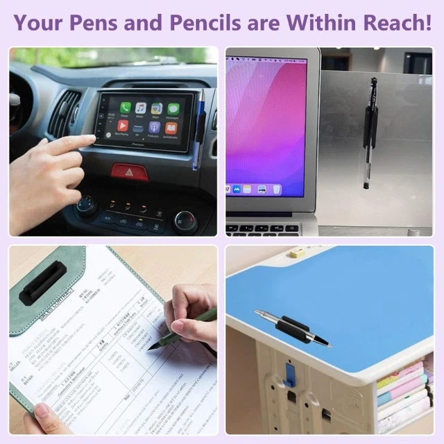 SILICONE PEN CLIP Holder Wall Mount Adhesive Pencil Holder for Desktop ...