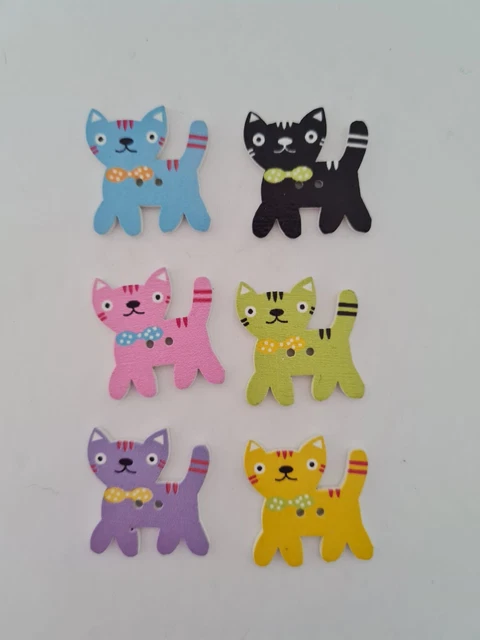 6 WOODEN CAT shaped buttons 24 mm / scrapbooking EUR 5,09 - PicClick FR