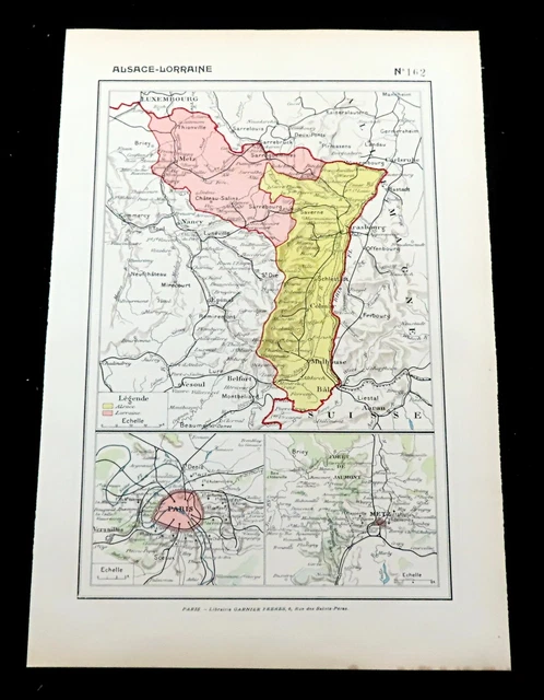 ALSACE LORRAINE MAP German Empire Paris France Borders FRENCH Antique ...