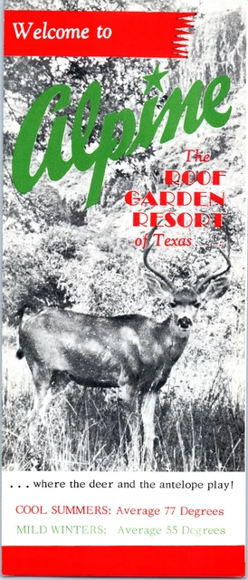 1960S WELCOME TO ALPINE ROOF GARDEN RESORT ALPINE TEXAS TRAVEL BROCHURE ...