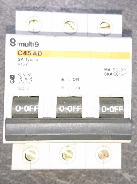 MERLIN GERIN MULTI 9 C45N 2A Type 2 3 Pole MCB £8.40 - PicClick UK