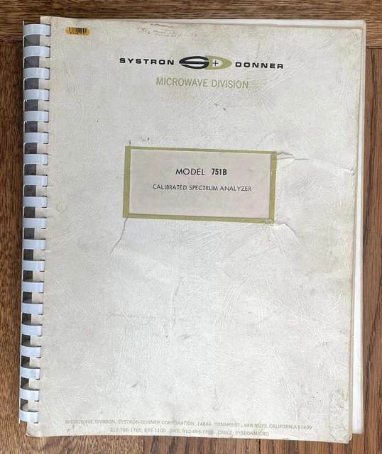 SYSTRON DONNER 751B Calibrated Spectrum Analyzer Instruction Manual £10 ...
