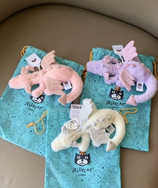 12CM JELLYCAT FLUFFY pink DRAGON plush key chain tags+ Dust Bag new ...