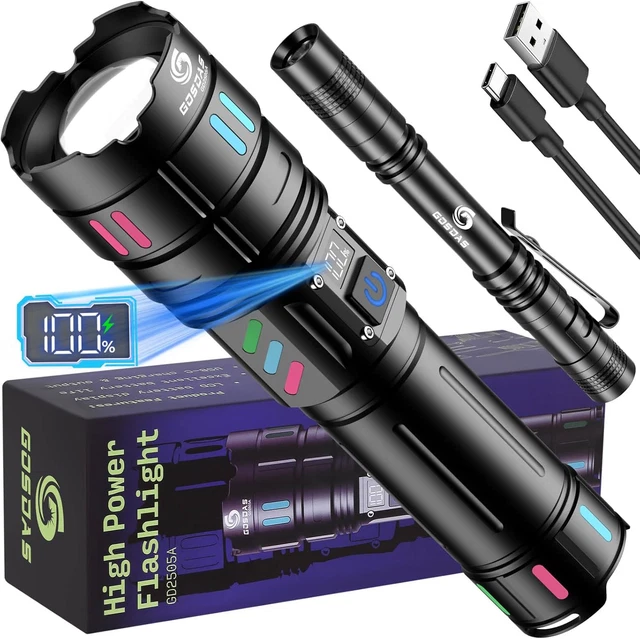 RECHARGEABLE FLASHLIGHTS HIGH Lumens 10000 Long Distance, Single Click ...