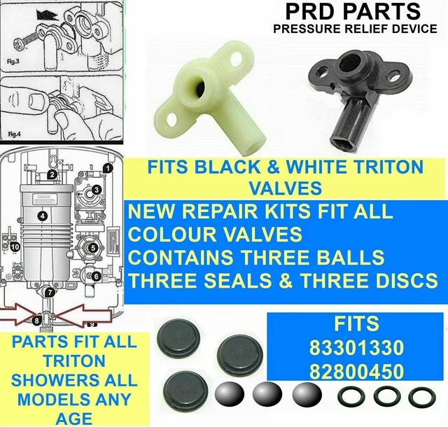 Triton Prd Valve Shower Pressure Relief Device White Black Rubber Ball