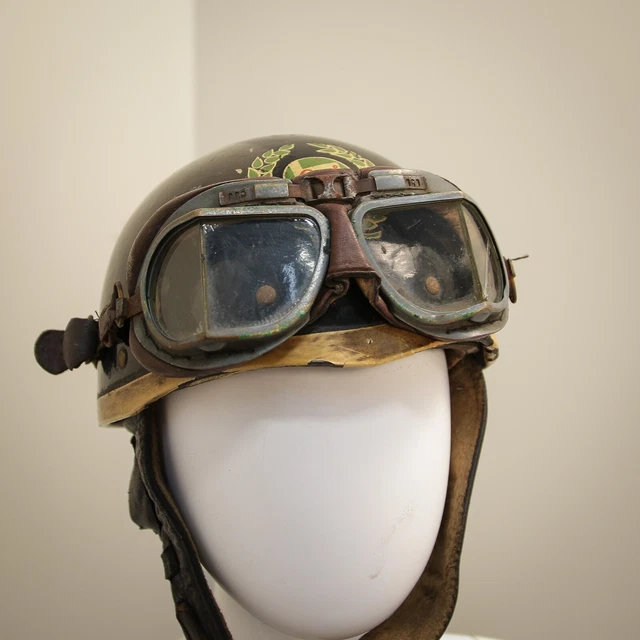 VINTAGE MOTORCYCLE HELMET Centurion with Split Glass Pilots Goggles ...