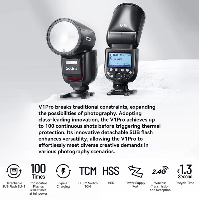 GODOX V1 PRO O 2.4G Camera Flash HSS 1.3s Recycle Detachable Sub Flash ...