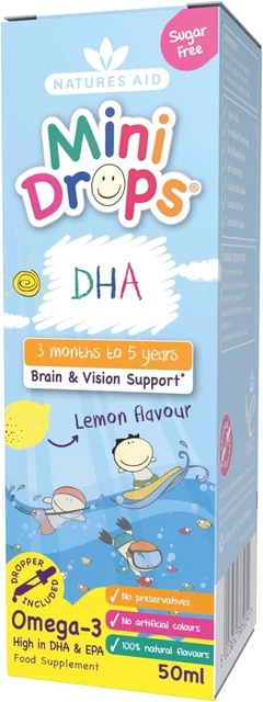 NATURES AID DHA Omega-3 Mini Drops for Infants and Children Sugar Free ...
