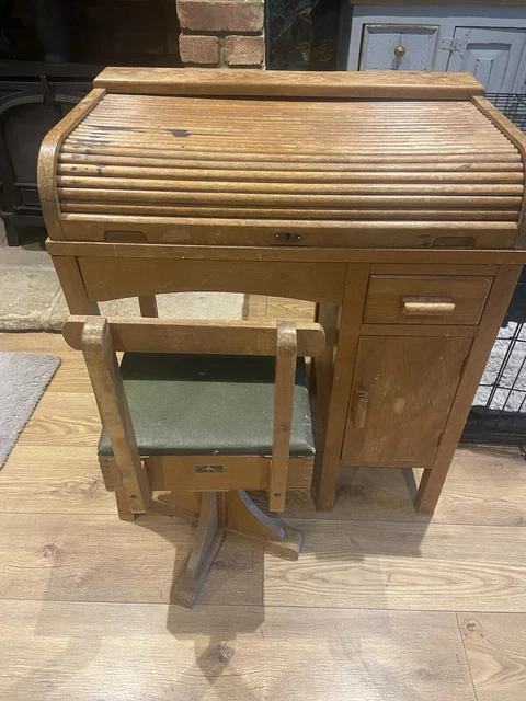 1950’S ROLL TOP Desk With Original Chair (rare find) £100.00 - PicClick UK