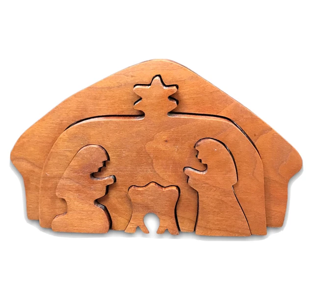 SOLID OAK WOOD Christmas Nativity Scene Cut-Out 3D Folk Art 4x6 Jesus ...