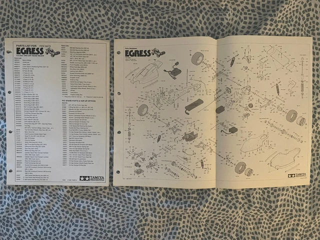 TAMIYA ORIGINAL EXPLODED Diagram and Parts Guide for Egress 58079 £10. ...