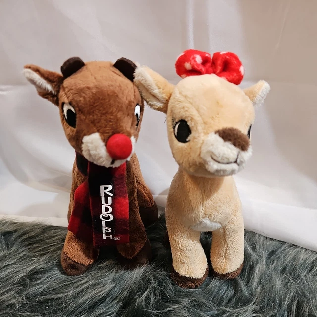 RUDOLPH THE RED Nosed Reindeer and Clarice 2 Small Plush Stuffed Deer ...