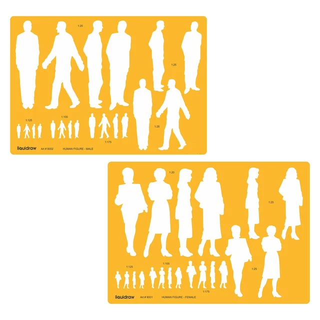 ISOMARS HUMAN FIGURE Male Female Multi-Scale Technical Drawing Template ...