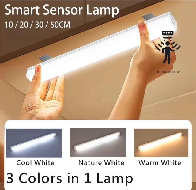 LED MOTION SENSOR Under Cabinet Closet Light USB Rechargeable Kitchen ...