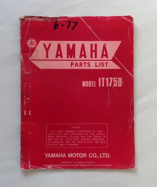 GENUINE YAMAHA MODEL IT175D Parts List (1977) $25.00 - PicClick AU