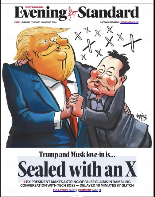 DONALD TRUMP ELON Musk Friendship Twitter Banksy Art Rhino UK Newspaper ...
