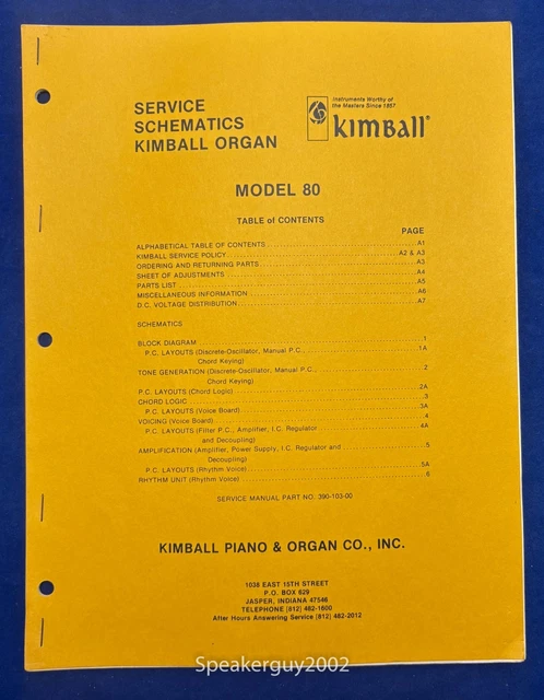 ORIGINAL KIMBALL ORGAN Model 80 Schematic Manual £13.15 - PicClick UK