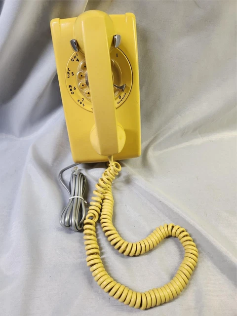 VINTAGE BELL SYSTEM Yellow Rotary Modular Wall Phone ~ Tested Works ...