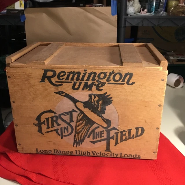 VINTAGE REMINGTON UMC First In The Field 12ga Wooden Ammo Box Crate ...