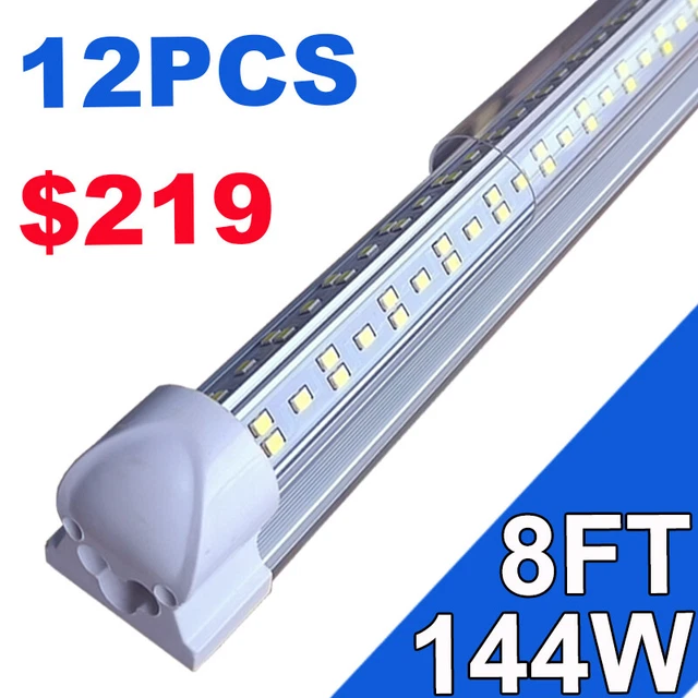 12 PACK 8FT LED Shop Light T8 144W Linkable Ceiling Tube Fixture ...