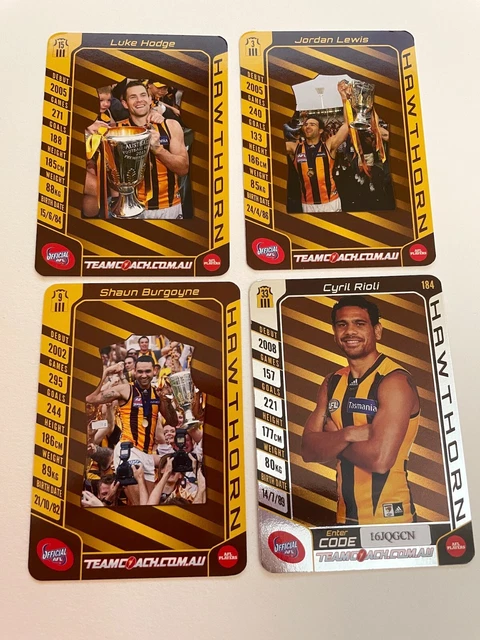 HAWTHORN COMMON CARDS 2016 AFL Teamcoach Cards x 4 Hodge Lewis Rioli ...