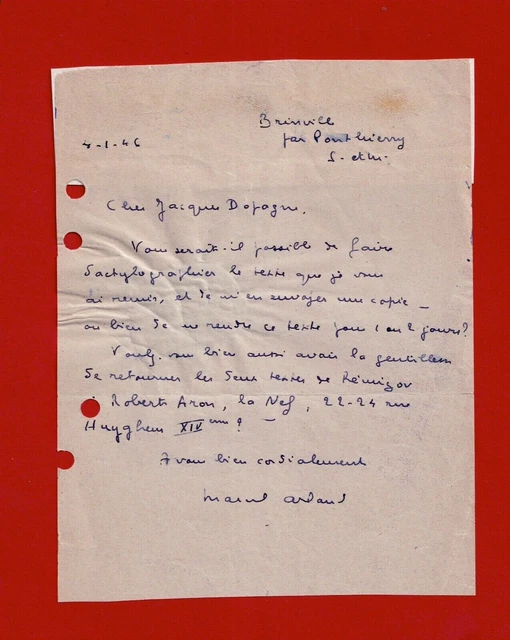 BQ98-L.A.S-MARCEL ARLAND-ÉCRIVAIN-JOURNALISTE-[VARIÉTÉ]-[JACQUES DOPAGNE]-1946 EUR 120,00 ...