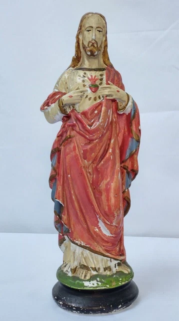 ANTIQUE 1930 ITALIAN Figure Sacred Heart of Jesus Religious Handmade ...