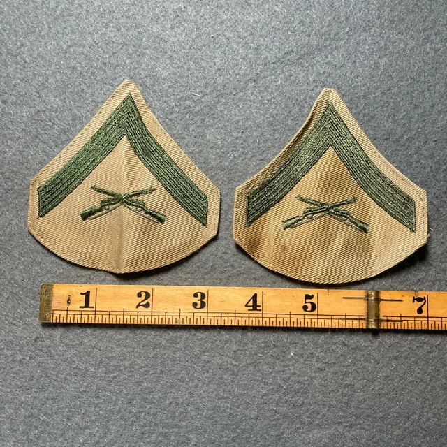 PAIR OF USMC Marine Corps Lance Corporal LCPL E-3 Rank Patches Green ...