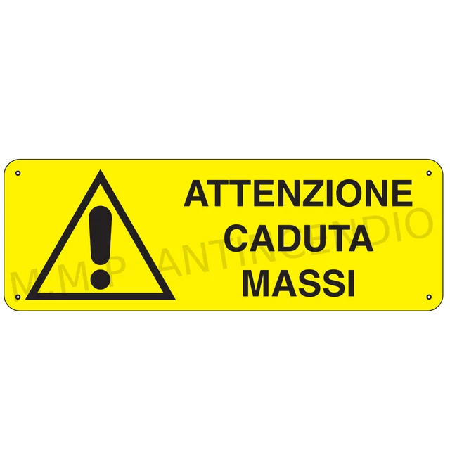 CARTELLO SEGNALETICO ATTENZIONE caduta massi - Pvc adesivo 330x500 mm ...