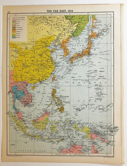 HISTORICAL MAP FAR East 1914 China Japan Philippine Islands Siam ...