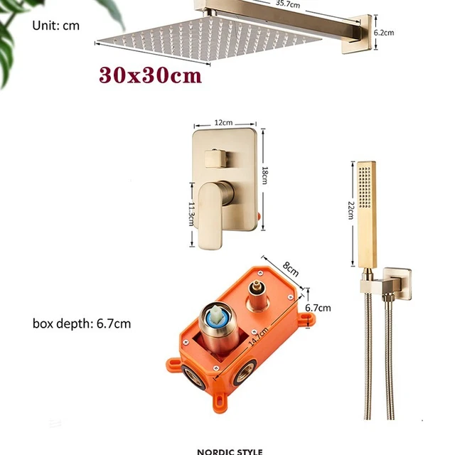 GOLD FLUSH-MOUNTED SHOWER fitting shower system rain shower with 30 cm ...