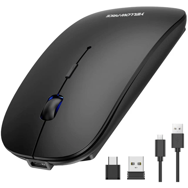 WIRELESS MOUSE, RECHARGEABLE Bluetooth Slim Mouse with USB & Type-C ...