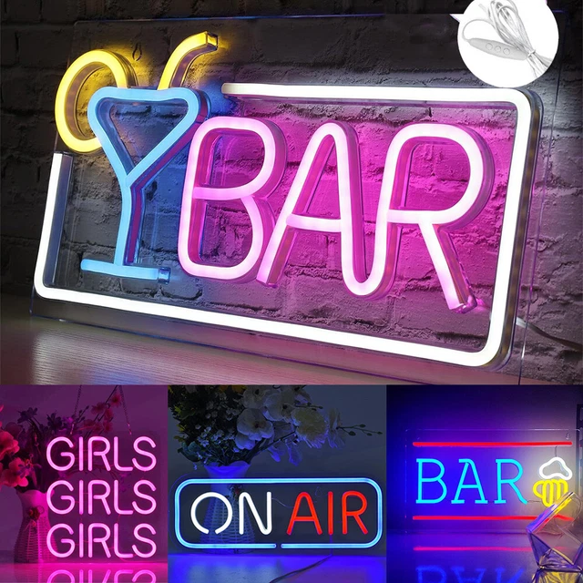 LARGE NEON BAR Signs Wall Decor Bistro Man Cave Party Cocktails LED ...