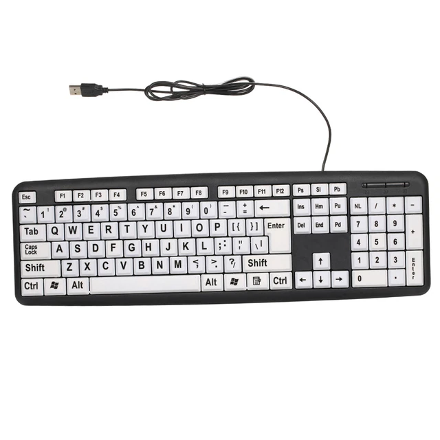 LARGE PRINT USB Keyboard Black Letters White Keys for Low Old Men N1U4 ...
